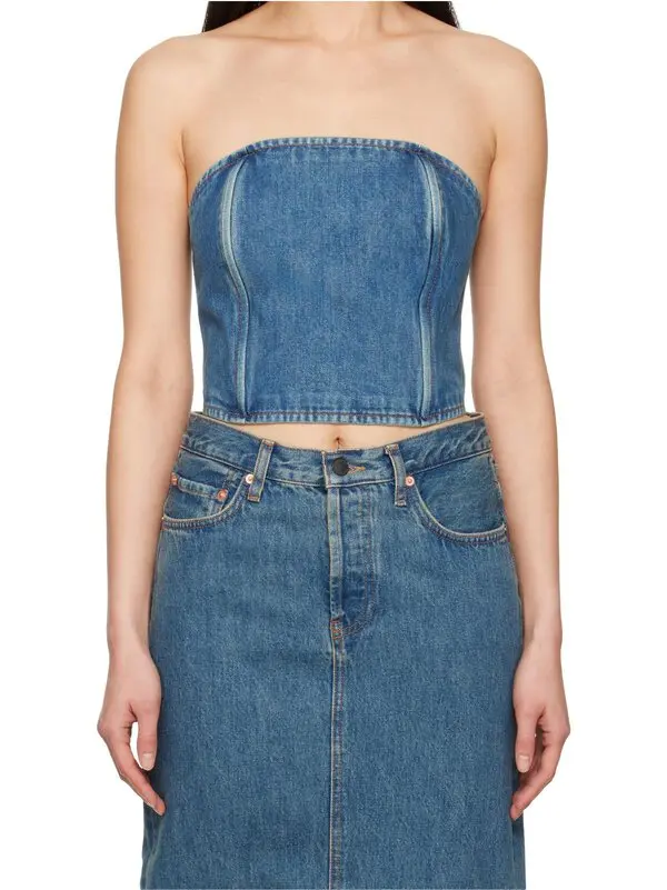 Wardrobe.NYC Tube Denim Top - Blue