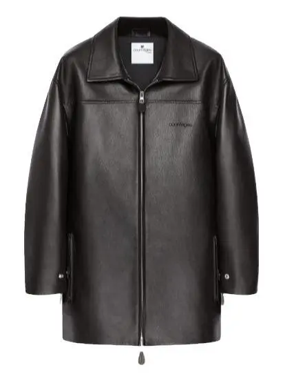 COURREGES Oversized Leather Zip-up Jacket - Dark Brown