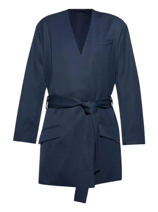 Attico Belted V-neck Blazer - Navy Blue