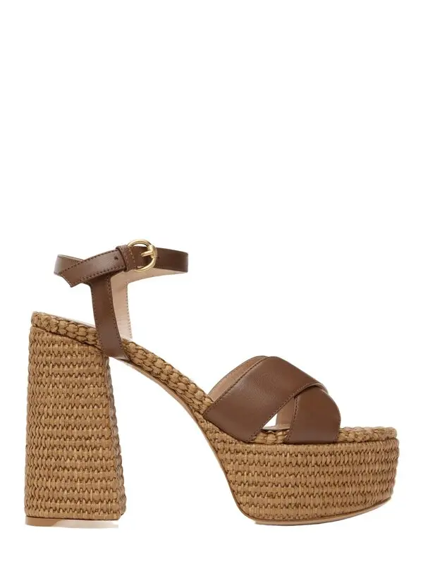 GIANVITO ROSSI Nappa Leather And Raffia Platform Sandals - Brown