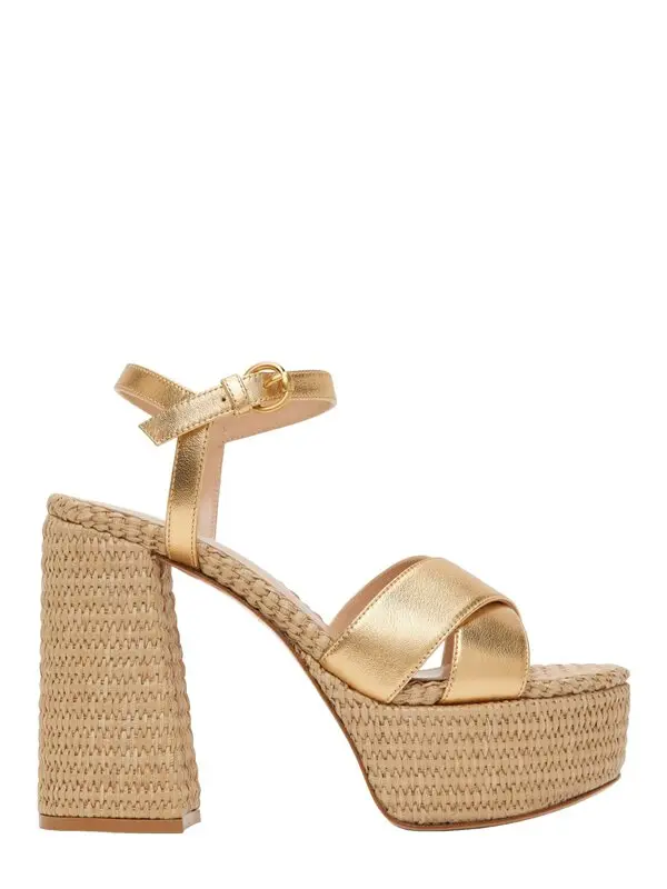 GIANVITO ROSSI High-heeled Platform Sandals With Raffia Detail - Golden