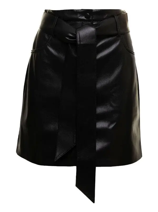 Nanushka High-waist Belted A-line Mini Skirt - Black