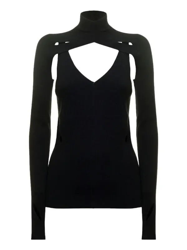 DION LEE Cut-out Detail Merino Wool Knit Top - Black