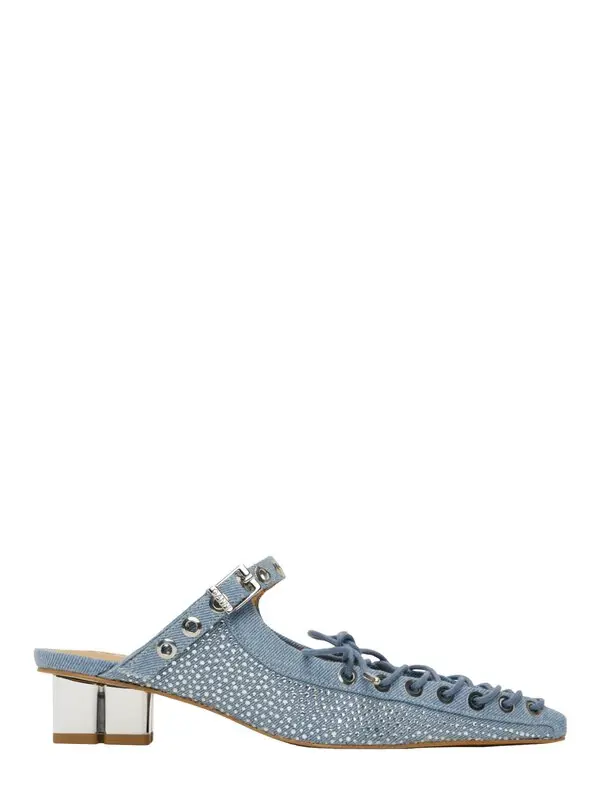 GANNI Denim-effect Lace-up Mules - Blue