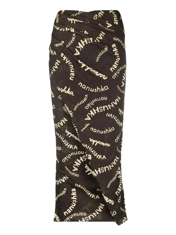 Nanushka Printed High-waisted Midi Skirt - Black