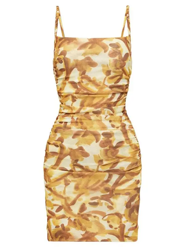 Nanushka Abstract Print Ruched Mini Dress - Nude