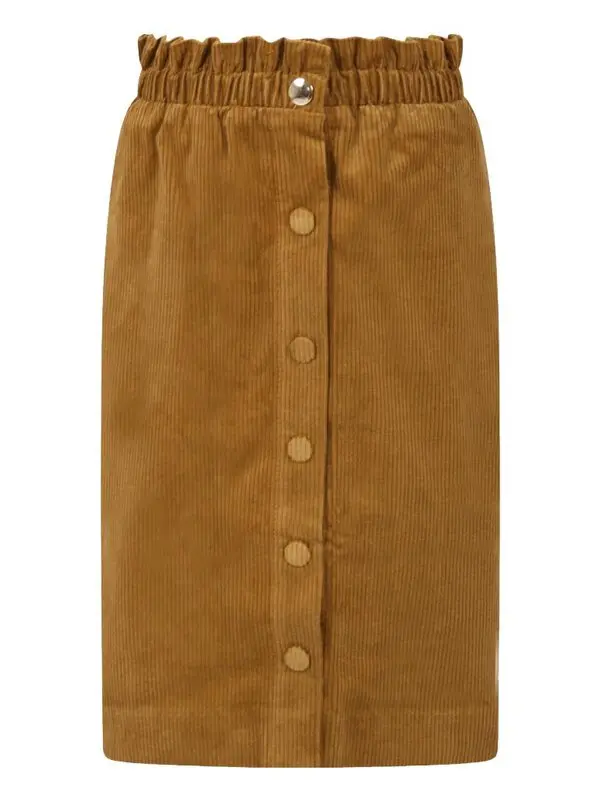 Chloé High-waisted Corduroy Skirt With Embroidered Logo - Brown