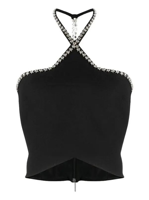 MSGM Crystal Embellished Halterneck Top - Black