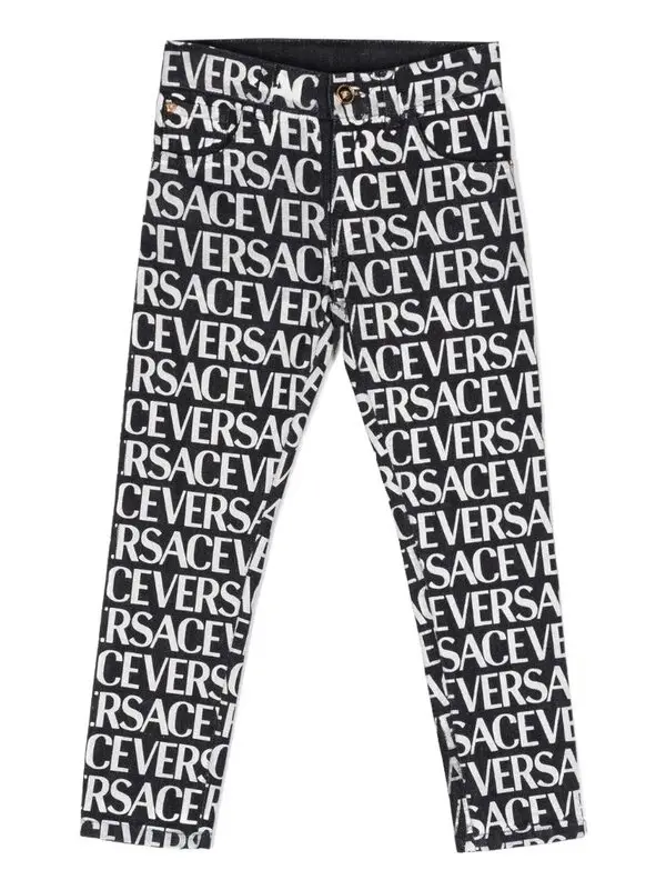 Versace Metallic Logo Print Jeans - Black
