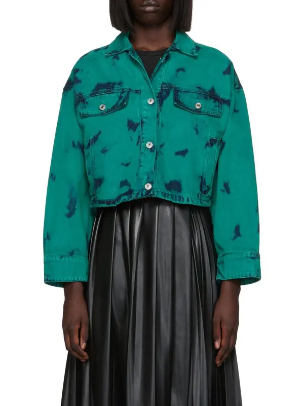 MSGM Logo Denim Trucker Jacket - Green