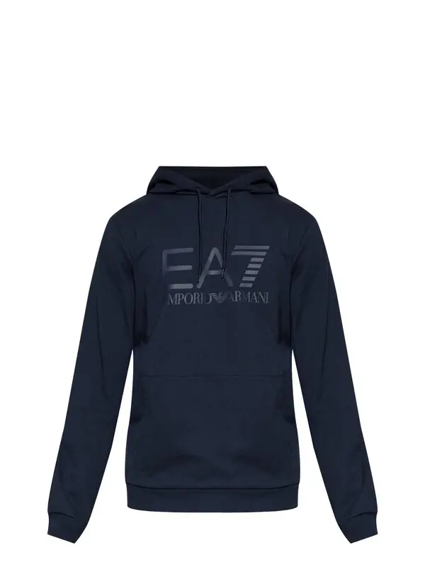 EA7 Logo Print Hooded Sweatshirt - Navy Blue