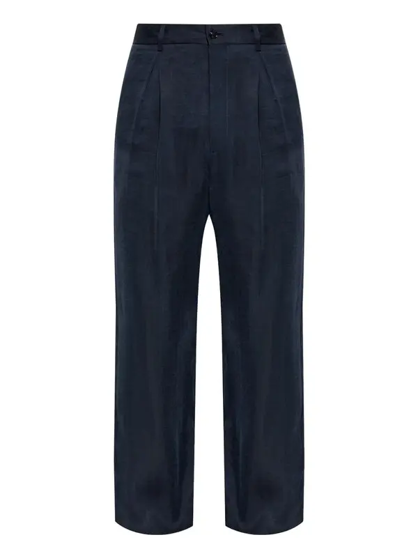 Giorgio Armani Pleated Lyocell Trousers - Navy Blue