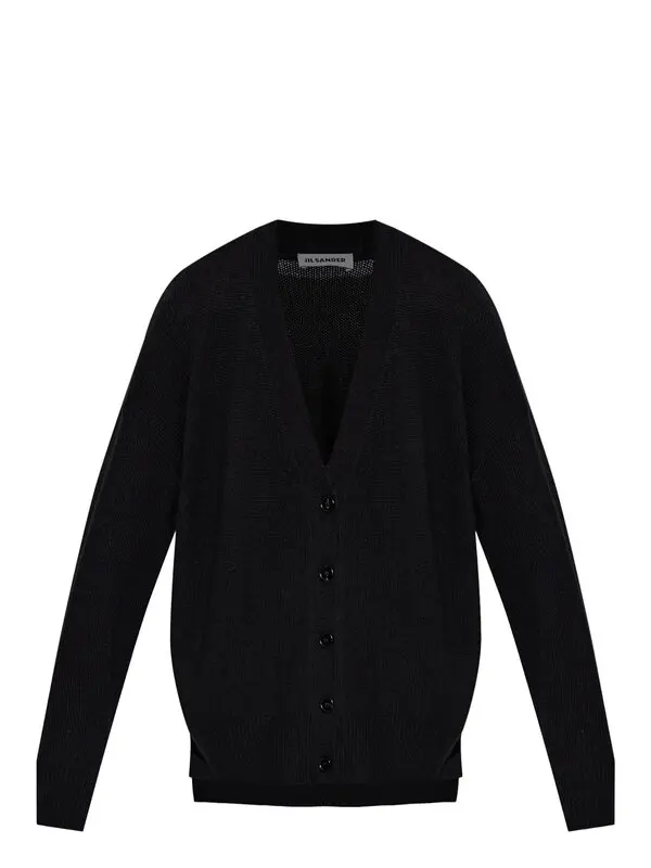 JIL SANDER Oversized Cashmere V-neck Cardigan - Black
