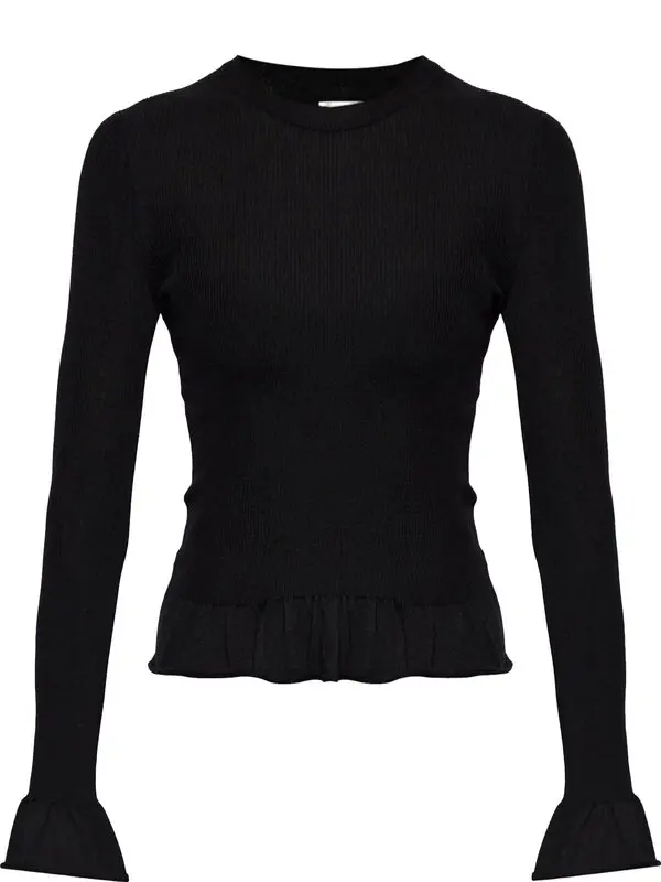 JIL SANDER Wool Long Sleeve Sweater With Ruffle Details - Black