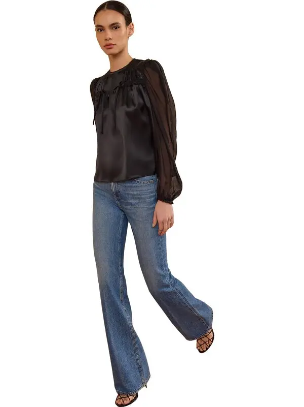 Ulla Johnson Odette Silk Blouse With Chiffon Sleeves - Noir