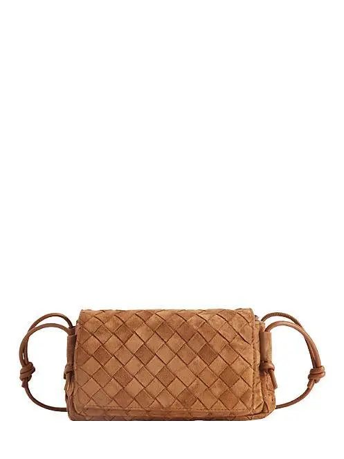 Bottega Veneta Notturno Intrecciato Suede Shoulder Bag - Amber Gold