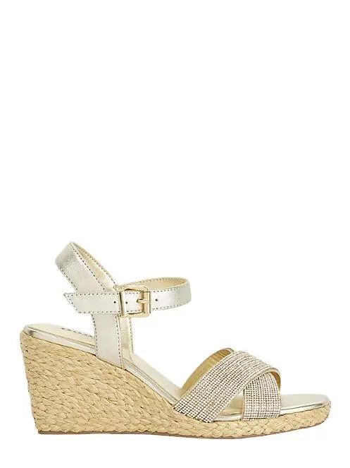 DUNE Kyro Cross-strap Woven Wedge Sandals - Gold Synthetic