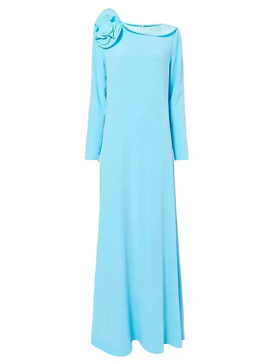 Roland Mouret 3d Draped Flower Neck Long Sleeve Gown - Dark Topaz