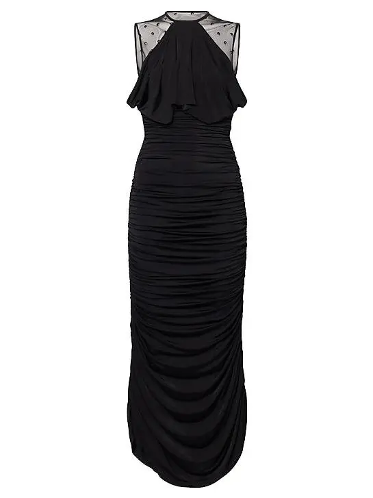 MARINE SERRE Asymmetrical Ruched Jersey Midi Dress - Black