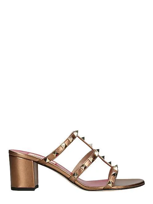 Valentino Garavani Rockstud 60 Leather Heeled Mules - Bronze