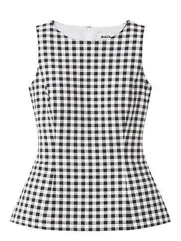 RO&ZO Sleeveless Gingham Stretch-cotton Top - Black