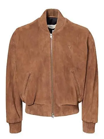 Ami Logo-embossed Suede Bomber Jacket - Noisette