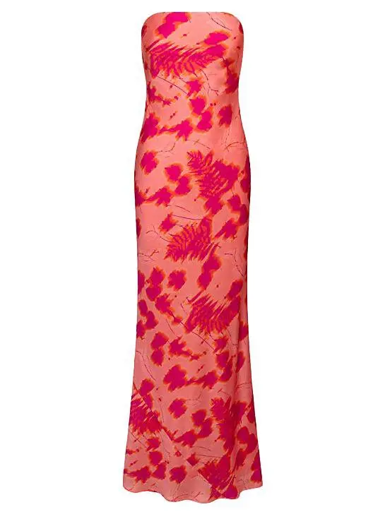 OMNES Amdra Printed Strapless Satin Maxi Dress - Pink Sunset Blur