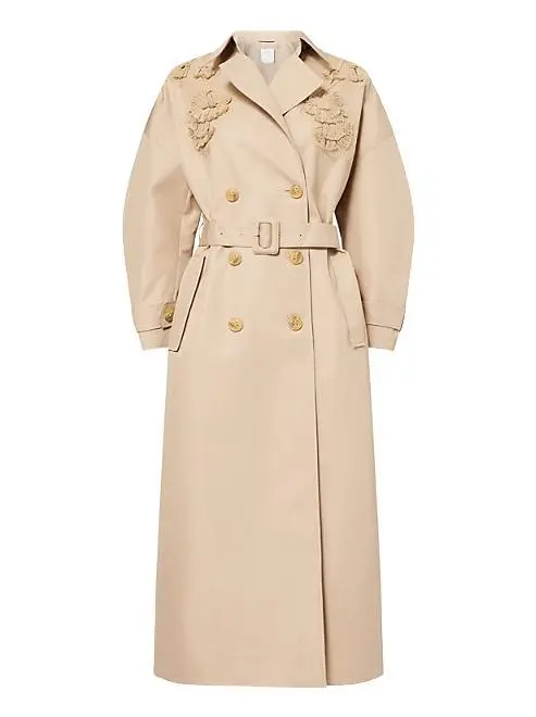 Huishan Zhang Embroidered Cotton-blend Trench Coat - Camel
