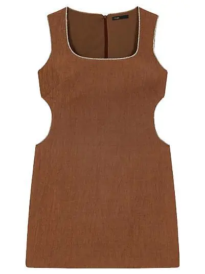 Maje Sleeveless Rhinestone Embellished Linen-blend Mini Dress - Brown