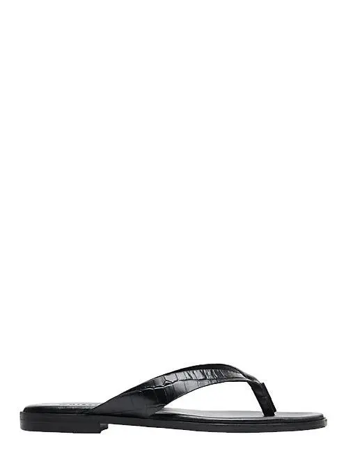 Whistles Croc Embossed Leather Flip-flops - Black
