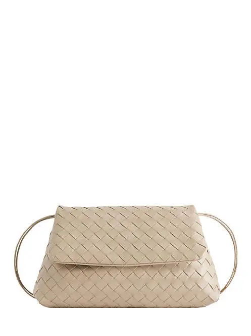 Bottega Veneta Giorno Intrecciato Leather Pouch - Ecru Gold