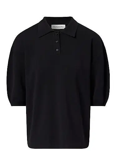 THE FRANKIE SHOP Oversized Cotton Knit Polo Top - Black