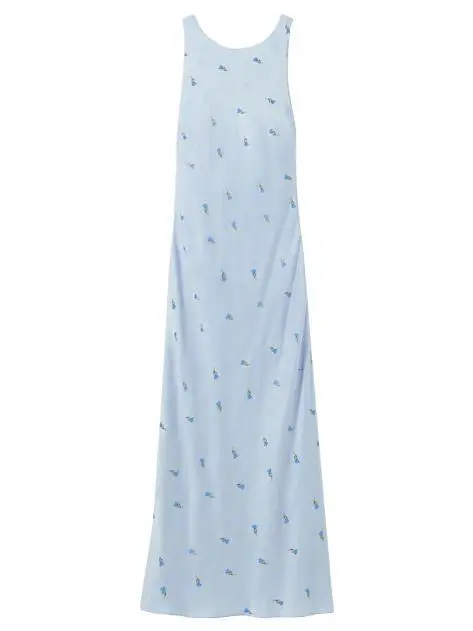 Claudie Pierlot Sleeveless Open-back Floral Print Satin Midi Dress - Sky