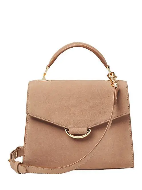 ASPINAL OF LONDON Mayfair Midi Suede Top-handle Bag - Sand