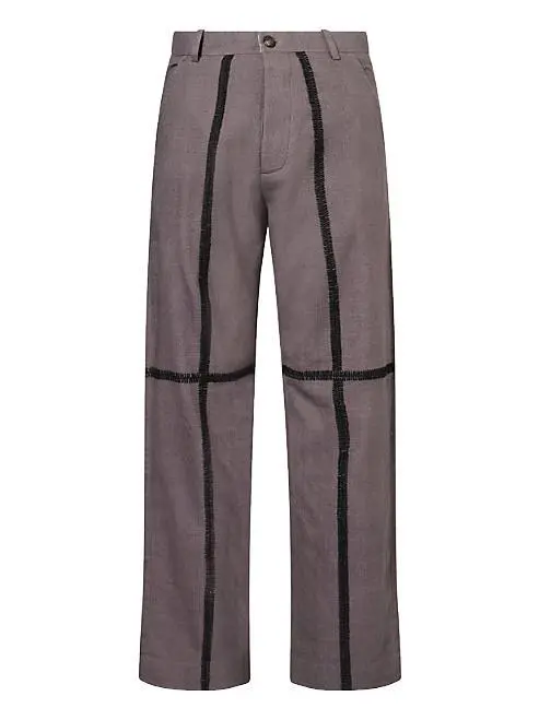KARTIK RESEARCH Wrinkled Contrast Stitch Cotton Trousers - Deep Purple