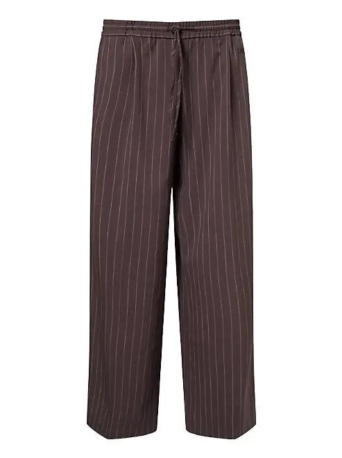 TALA Pinstriped Wide-leg Trousers - Mocha Brown Pinstripe