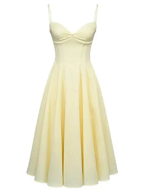 House Of Cb Sweetheart Neck Cotton Midi Dress - Lemon