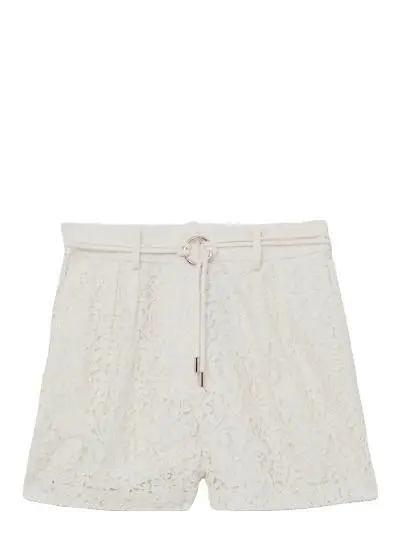 REISS Lori Belted Lace Shorts - White