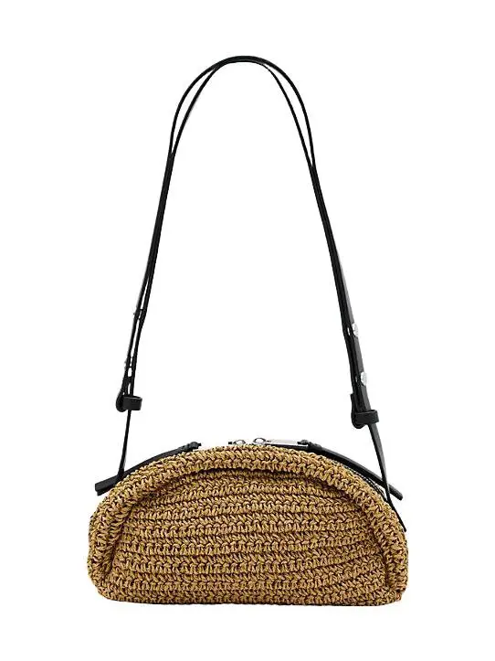 ALLSAINTS Noemie Mini Raffia Shoulder Bag - Biscuit Brown