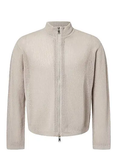 MKI MIYUKI ZOKU Loose Gauge Knitted Cotton And Linen Track Jacket - Taupe