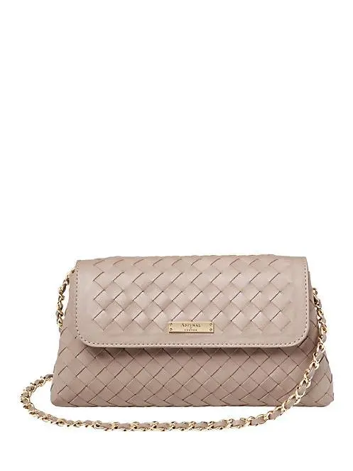 ASPINAL OF LONDON Woven Leather Clutch Bag With Chain Strap - Moleskin