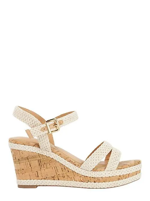 DUNE Kipling Woven Wedge Sandals - Ecru Synthetic