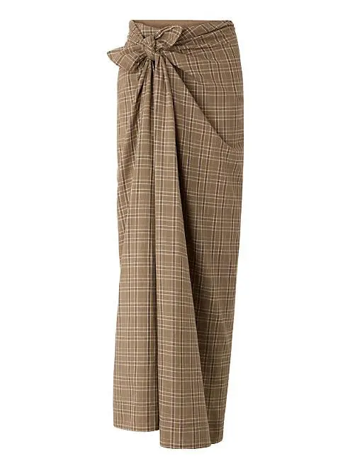 Soeur Checked Cotton Midi Skirt - Marron Glace/ecru