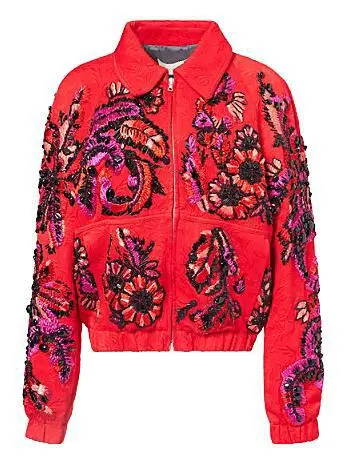 Dries Van Noten Embroidered Jacquard Jacket - Red