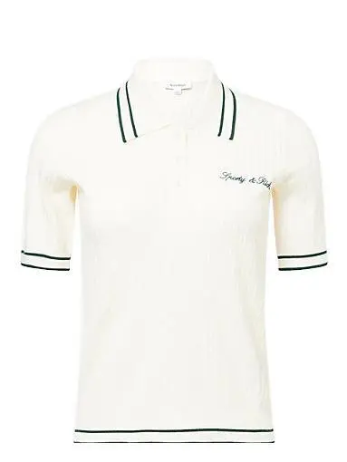 SPORTY & RICH Cable Knit Polo Shirt - Ecru/forest