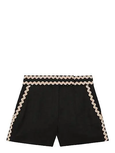 REISS Mila Wave-trim Linen Shorts - Black