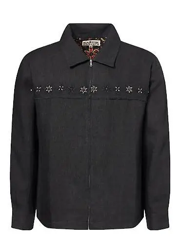 KARTIK RESEARCH Zip-up Linen Jacket With Bead Embellishment - Black
