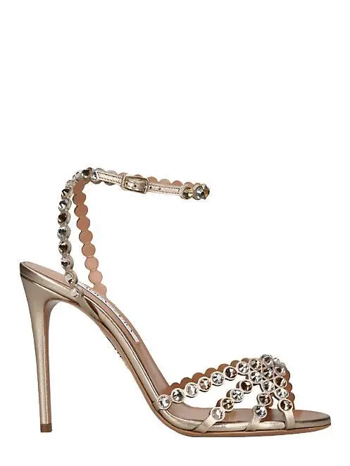 AQUAZZURA Tequila 105 Crystal-embellished Leather Stiletto Heeled Sandals - Champagne