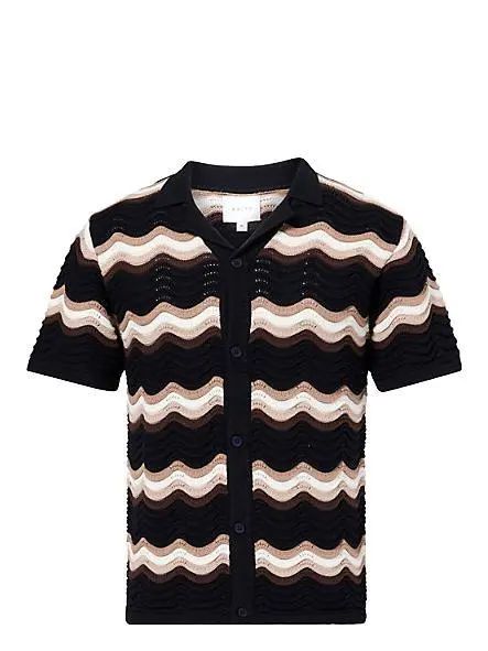 RAITH Primavera Wavy Crochet Cotton-knit Shirt - Black / Brown / Ecru