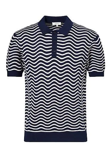 ARNE Wave Knitted Polo Shirt Xxl - Navy Mid Grey